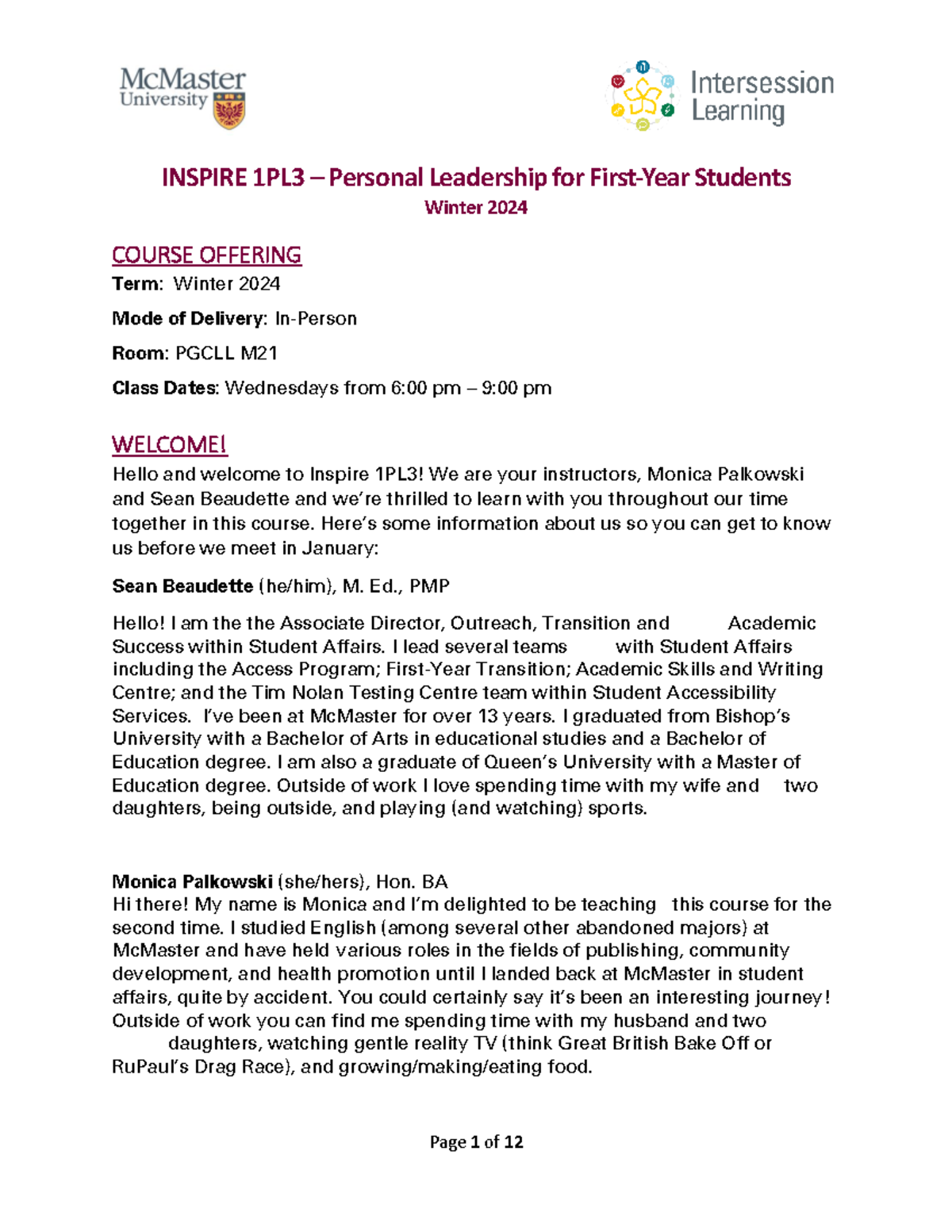 Inspire 1PL3 - Course Outline 2024 - Draft - INSPIRE 1PL3 – Personal ...