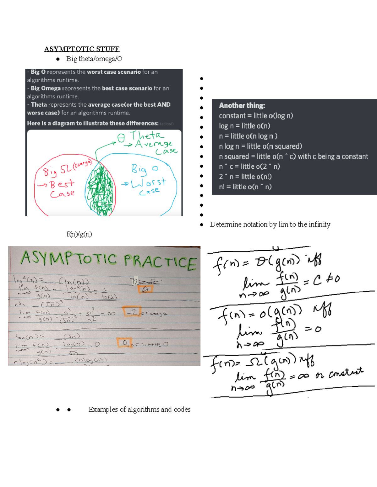 (CS313 Thompson) Midterm Exam Review Sheet - ASYMPTOTIC STUFF Big theta/omega/O - Studocu