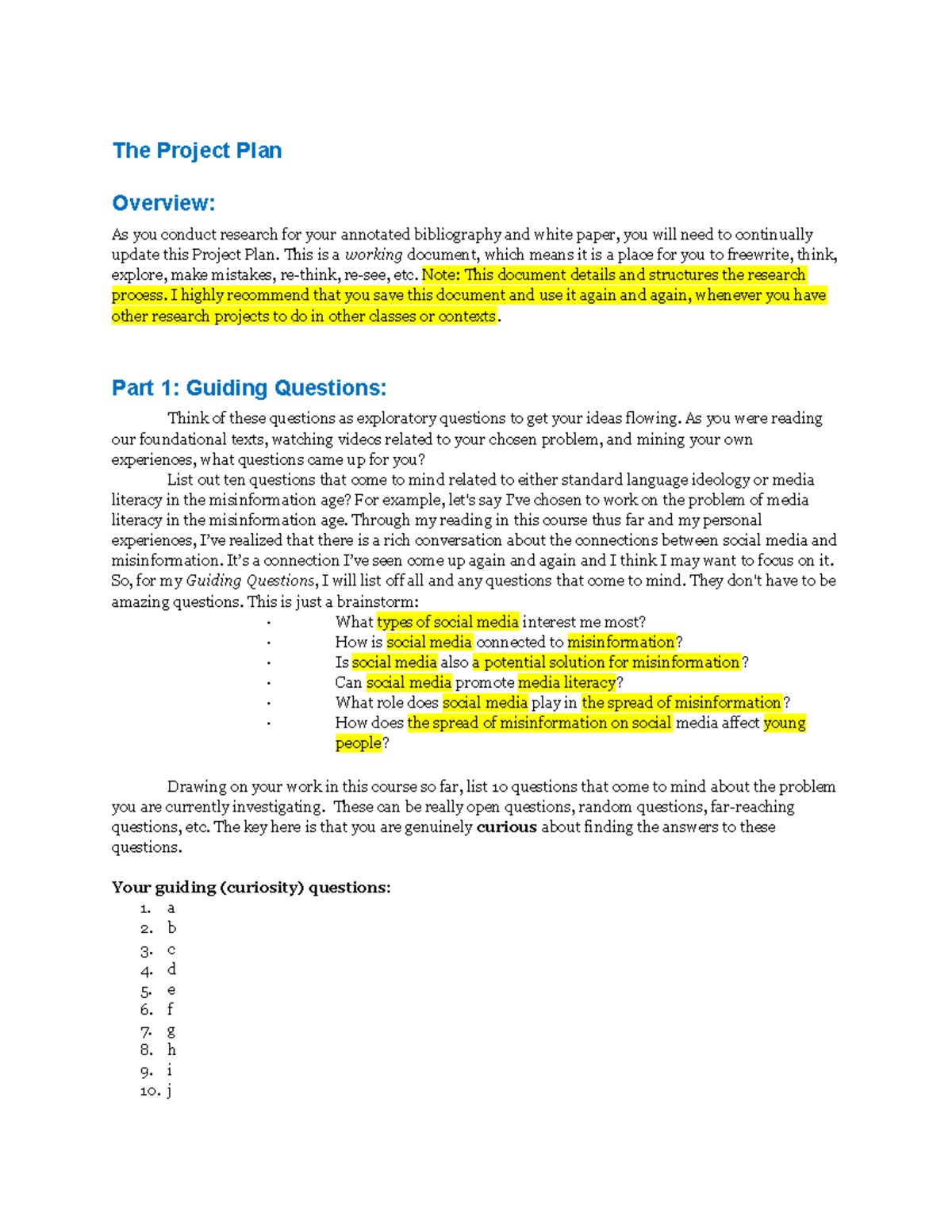 Project Plan - This will help. - The Project Plan Overview: As you ...