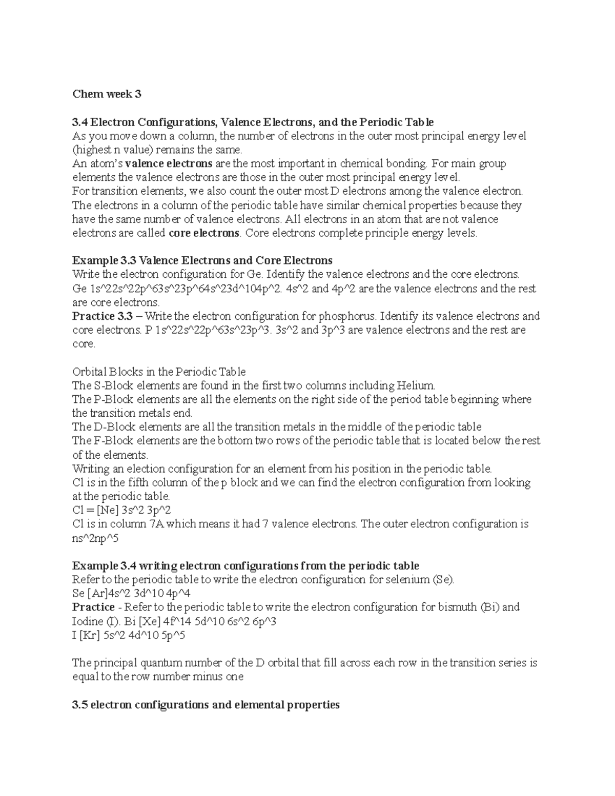 Chem Summary Week 3 - Chemistry: Structure and Properties - Chem week 3 ...
