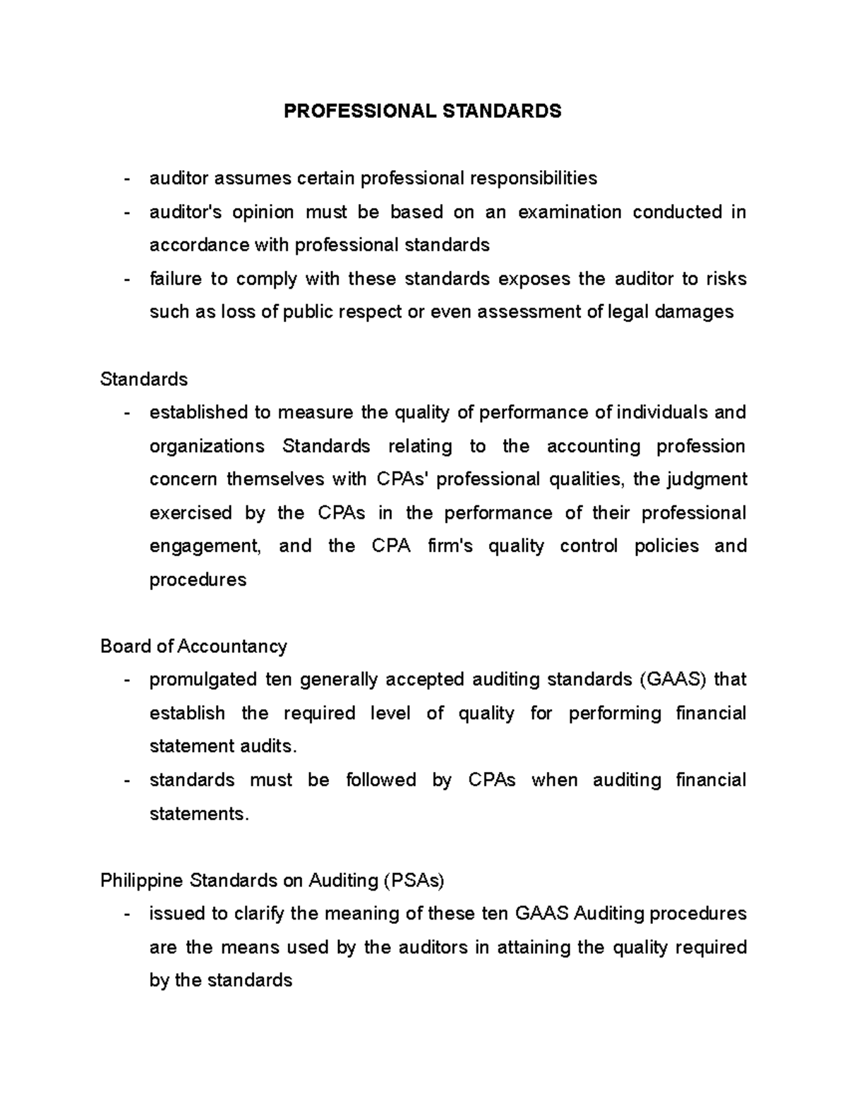 Professional Standards - PROFESSIONAL STANDARDS auditor assumes certain ...