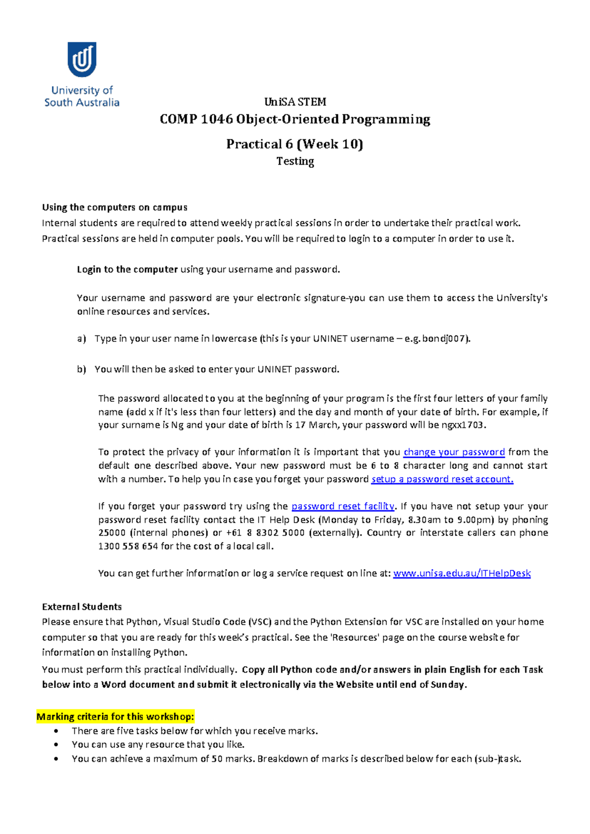 COMP 1046 OOP Prac 10 Testing SOL - UniSA STEM COMP 10 46 Object ...