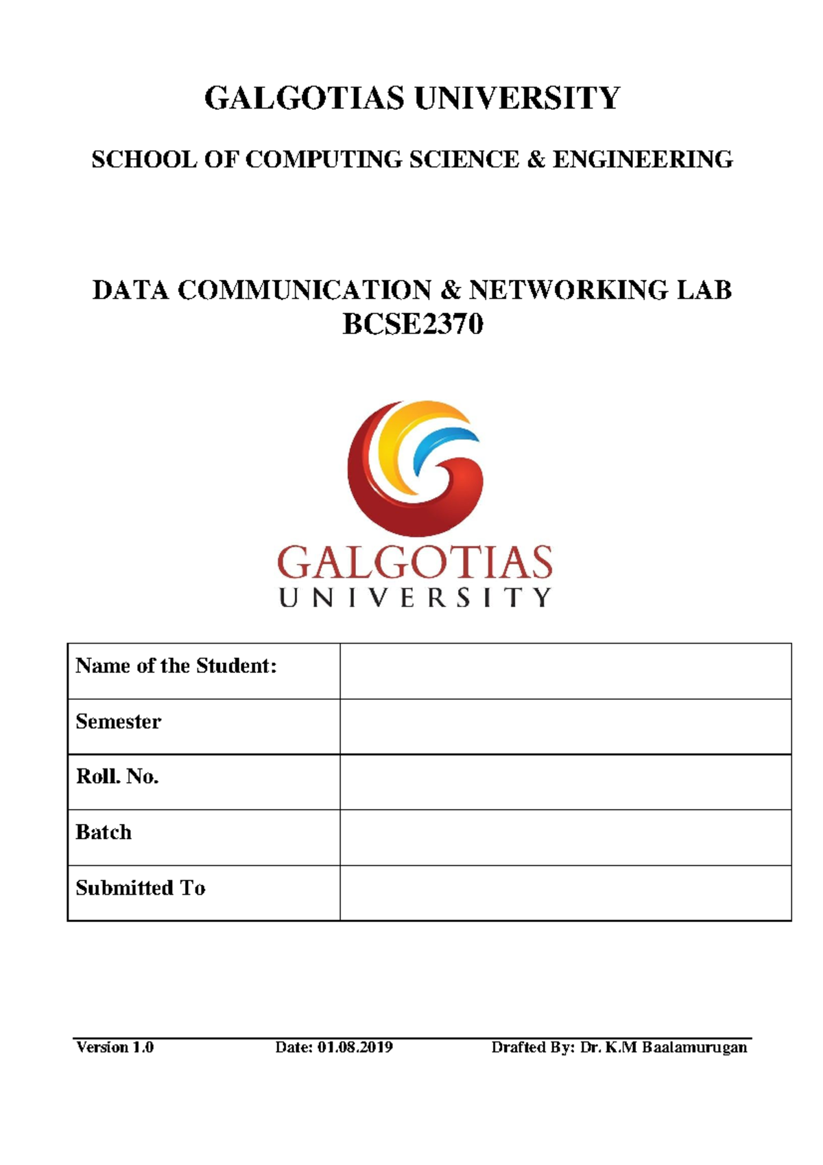 BCSE2370 lab manual Data Communication and Networking - GALGOTIAS UNIVERSITY SCHOOL OF COMPUTING ...