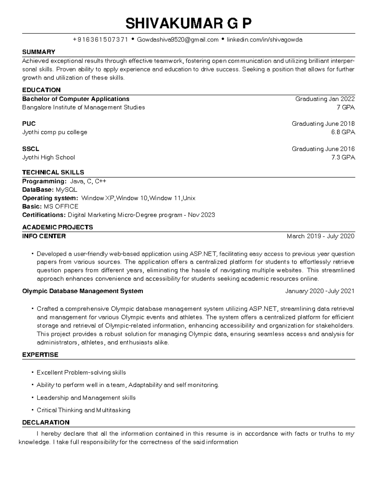 Shivu Resume building - SHIVAKUMAR G P + 9 1 6 3 6 1 5 0 7 3 7 1 ...