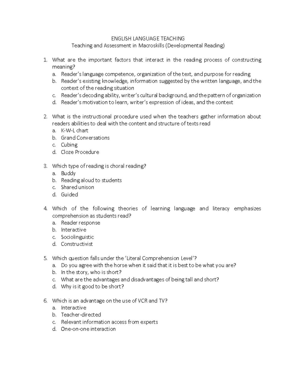 1 English Language Teaching Developmental Reading - ENGLISH LANGUAGE ...