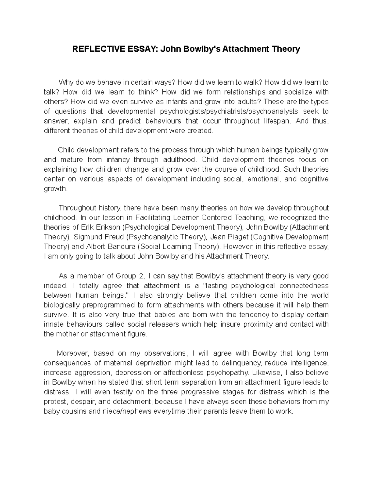 Daniel Rose Desio - Theories of Child Development Reflective Essay ...