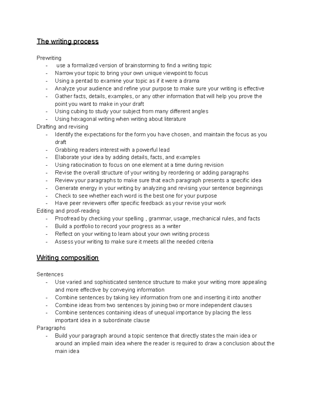 English 12 - The writing process Prewriting - use a formalized version ...