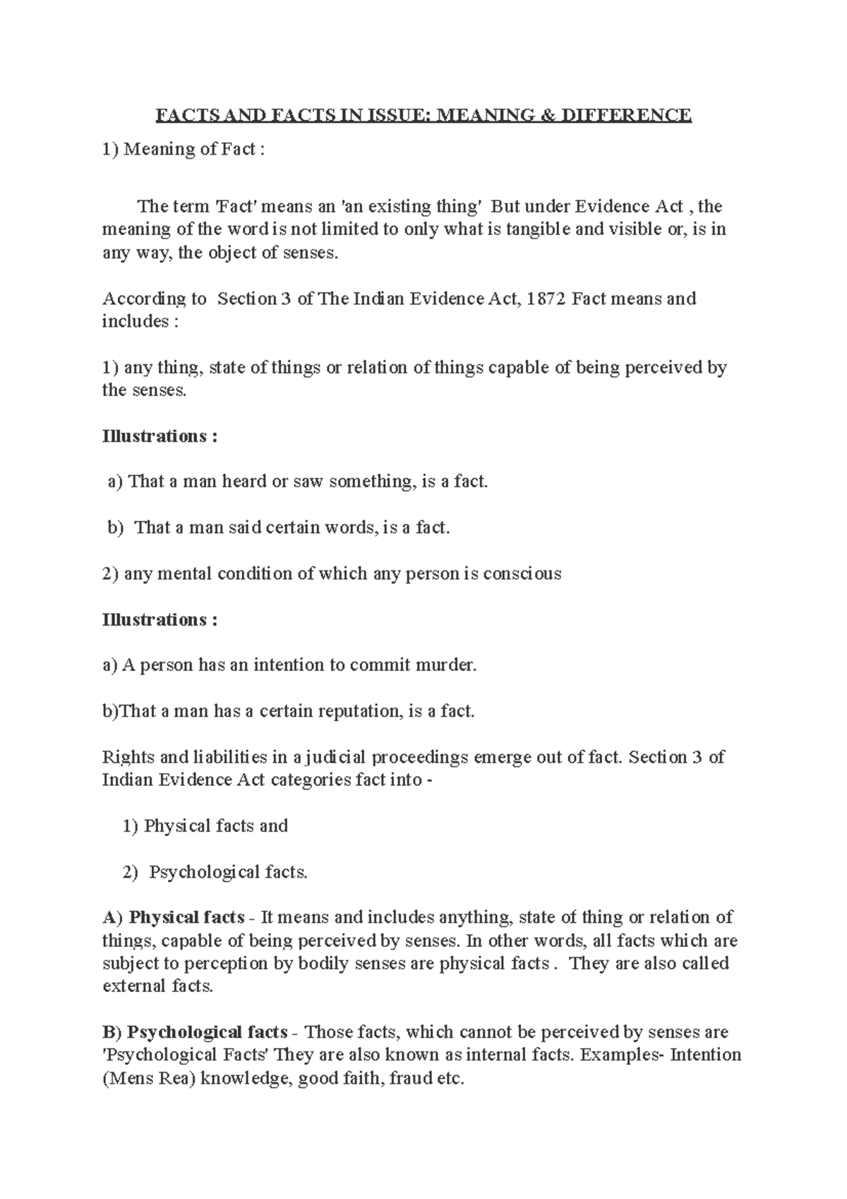 1b Oral and Documentary Evidence - FACTS AND FACTS IN ISSUE: MEANING ...