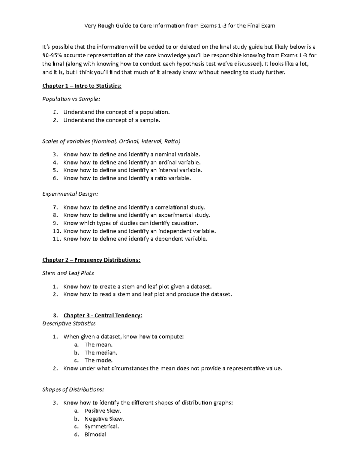 Stats - Very Rough Version of Core Content From Exam1-3 - It’s possible ...