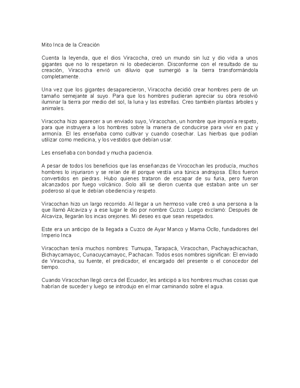 Cuento de los incas - inca - Mito Inca de la Creación Cuenta la leyenda ...