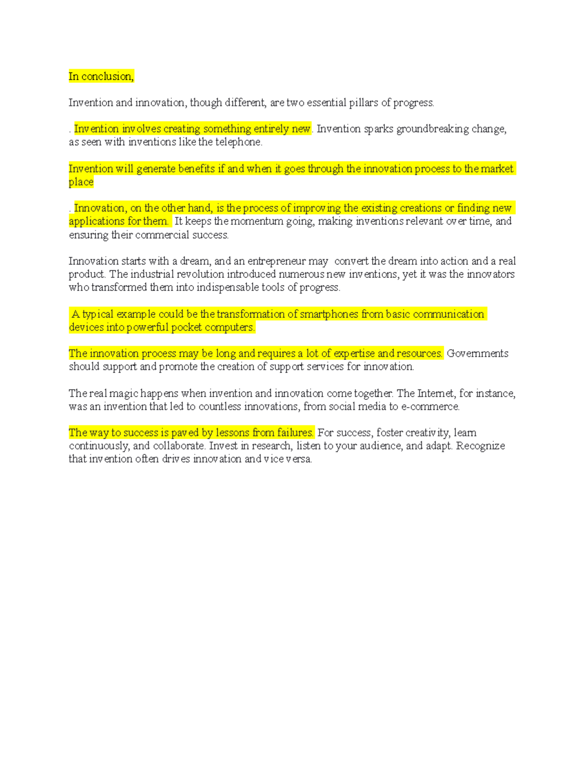 Conclusion - aihi - In conclusion, Invention and innovation, though ...