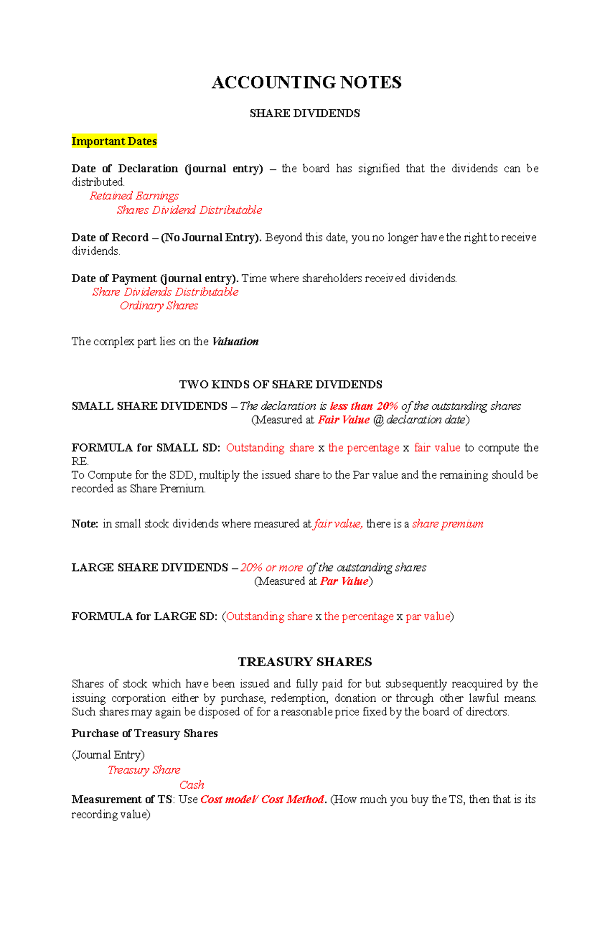 Accounting Notes - ACCOUNTING NOTES SHARE DIVIDENDS Important Dates ...