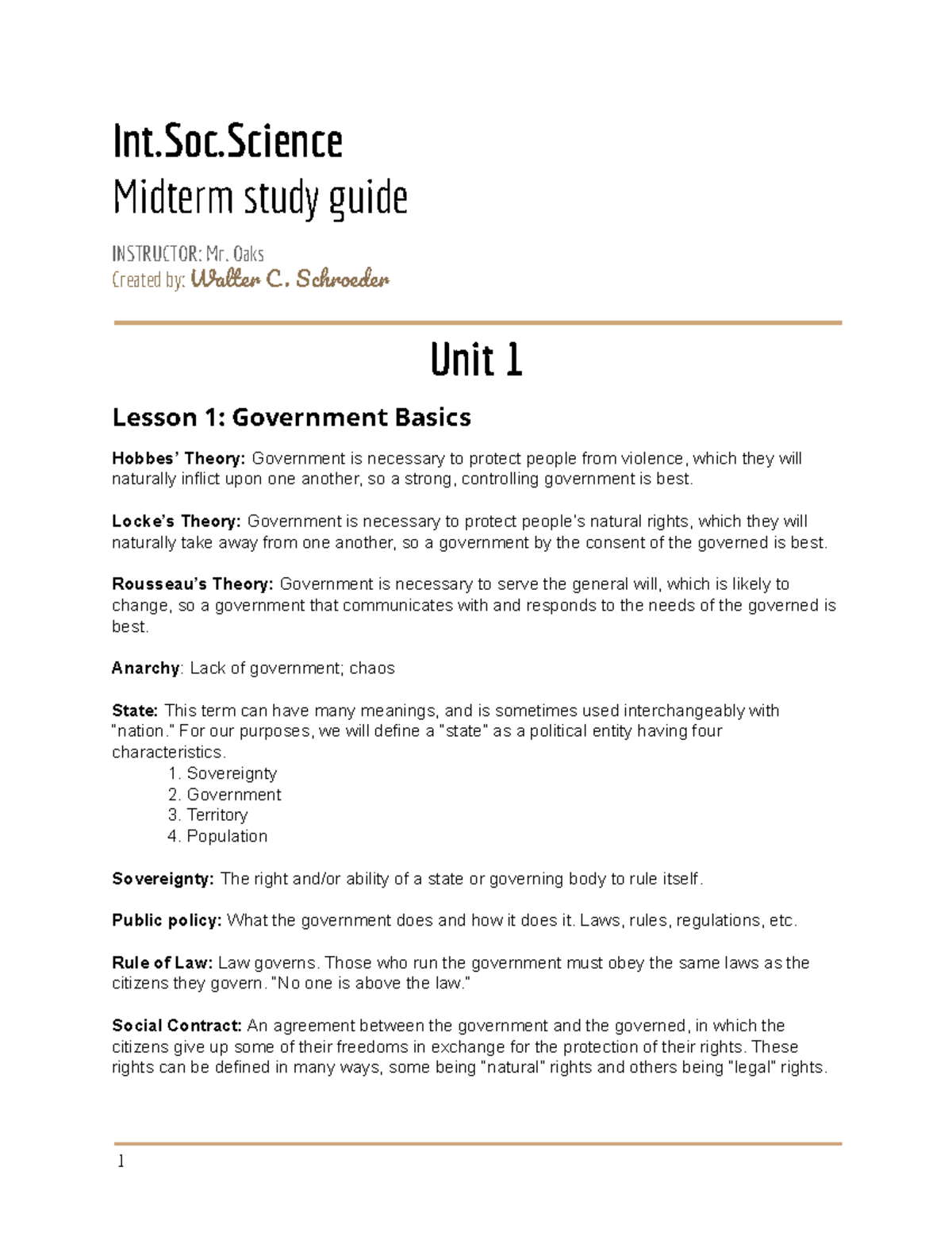 Social science Midterm - Int.Soc Midterm study guide INSTRUCTOR: Mr ...