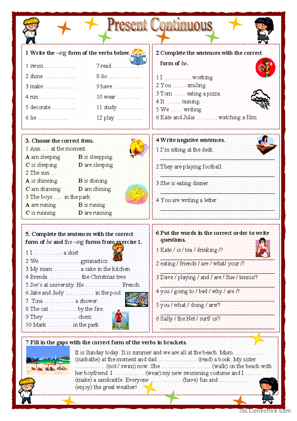Present Continuous - Taller de inglés - 1 Write the – ing form of the ...