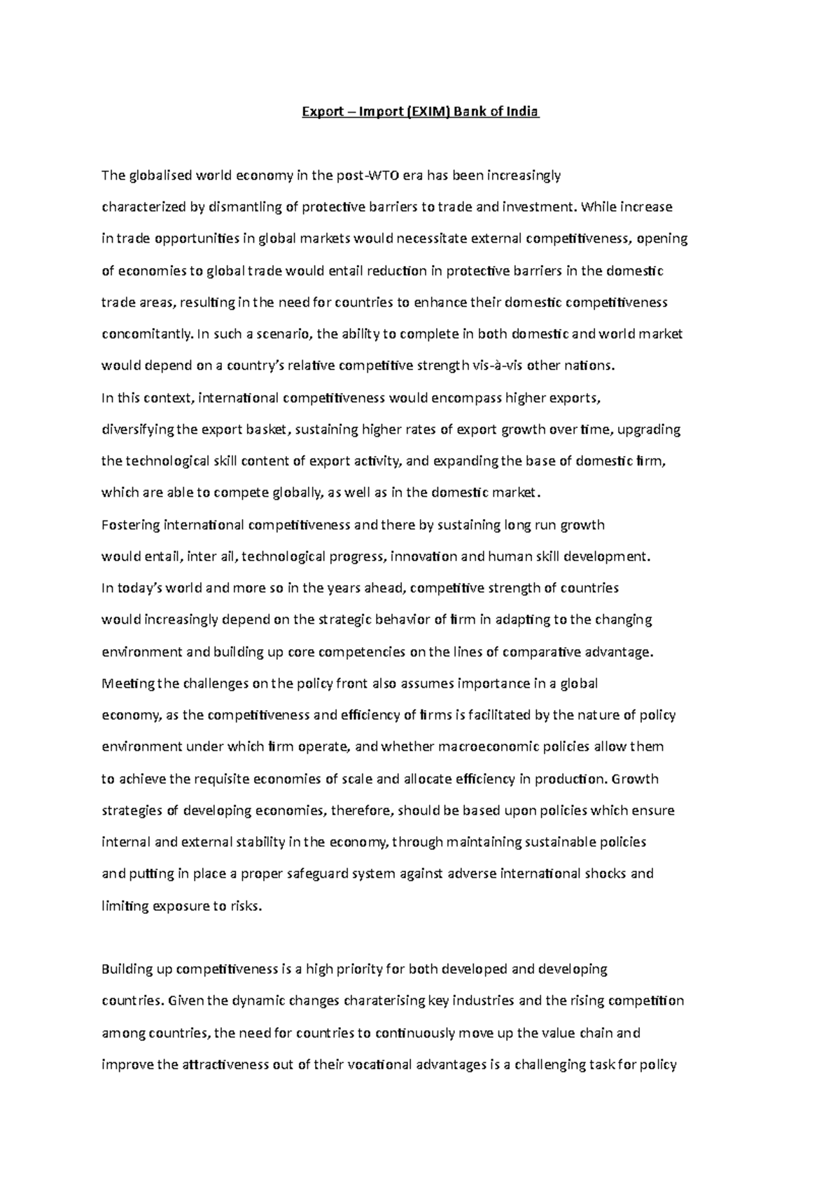 Itf 21 - Short note - Export – Import (EXIM) Bank of India The ...