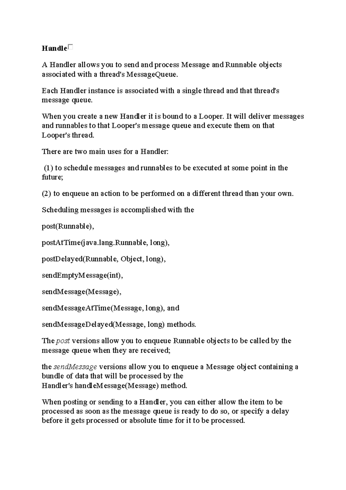 Handler - hii - Handle A Handler allows you to send and process Message ...