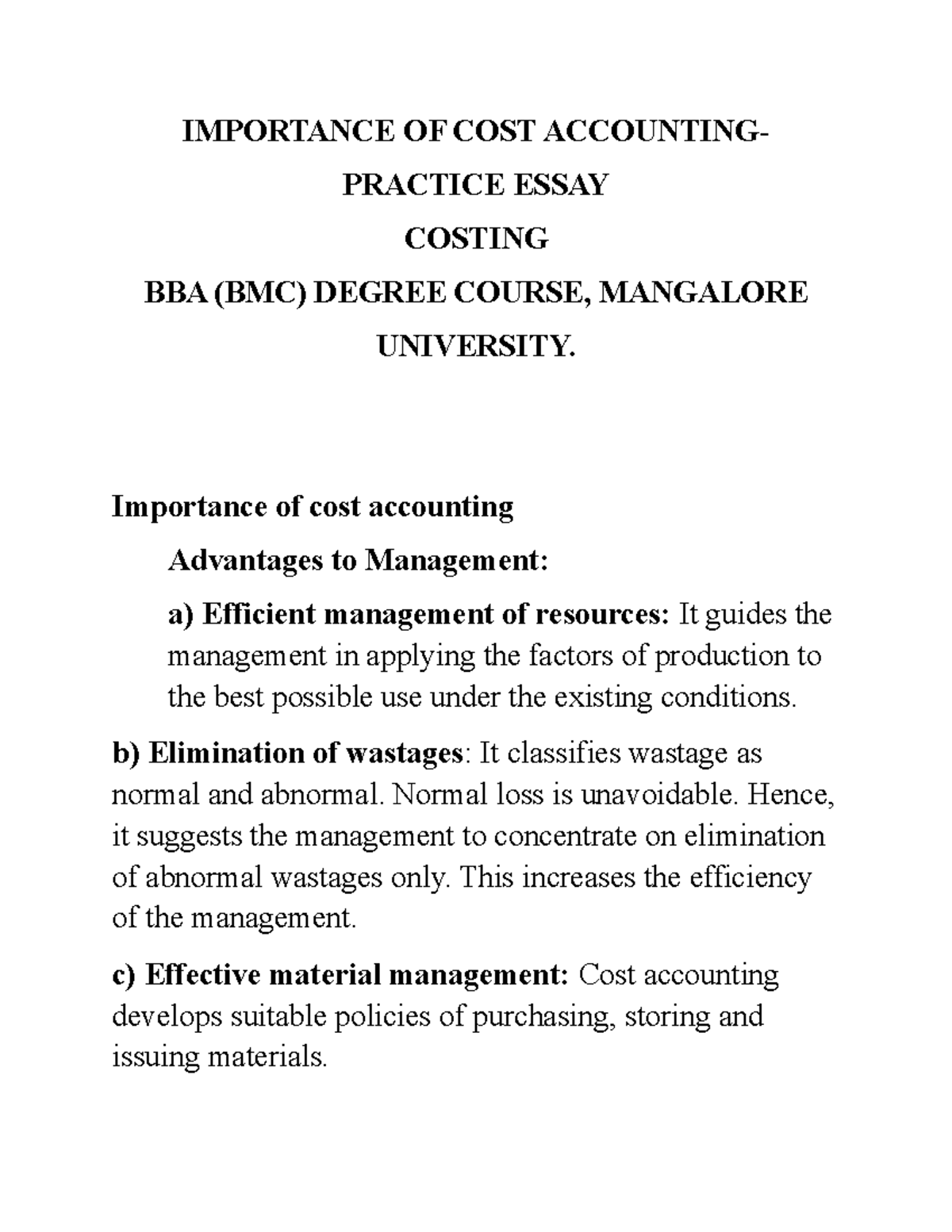 Importance Of Cost Accounting IMPORTANCE OF COST ACCOUNTING PRACTICE ESSAY COSTING BBA BMC importance-of-cost-accounting-importance-of-cost-accounting-practice-essay-costing-bba-bmc