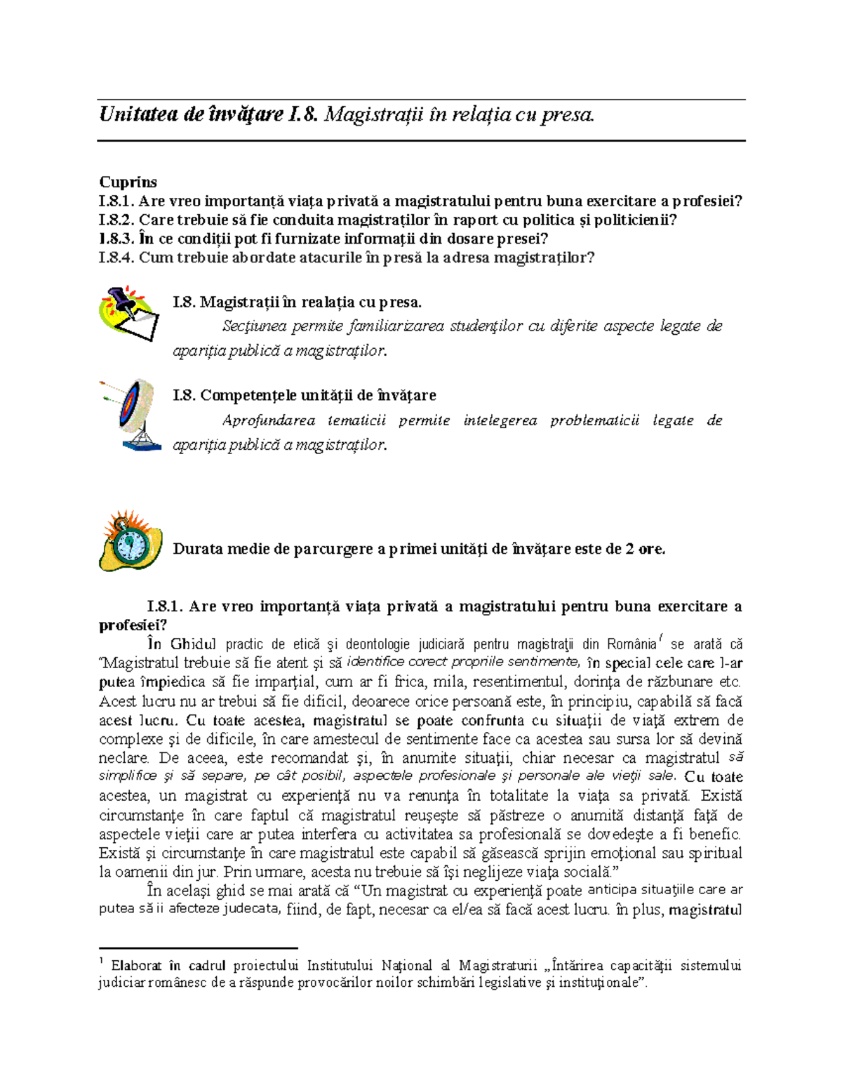 Magistratii in relatia cu presa - Unitatea de învăţare I. Magistrații ...