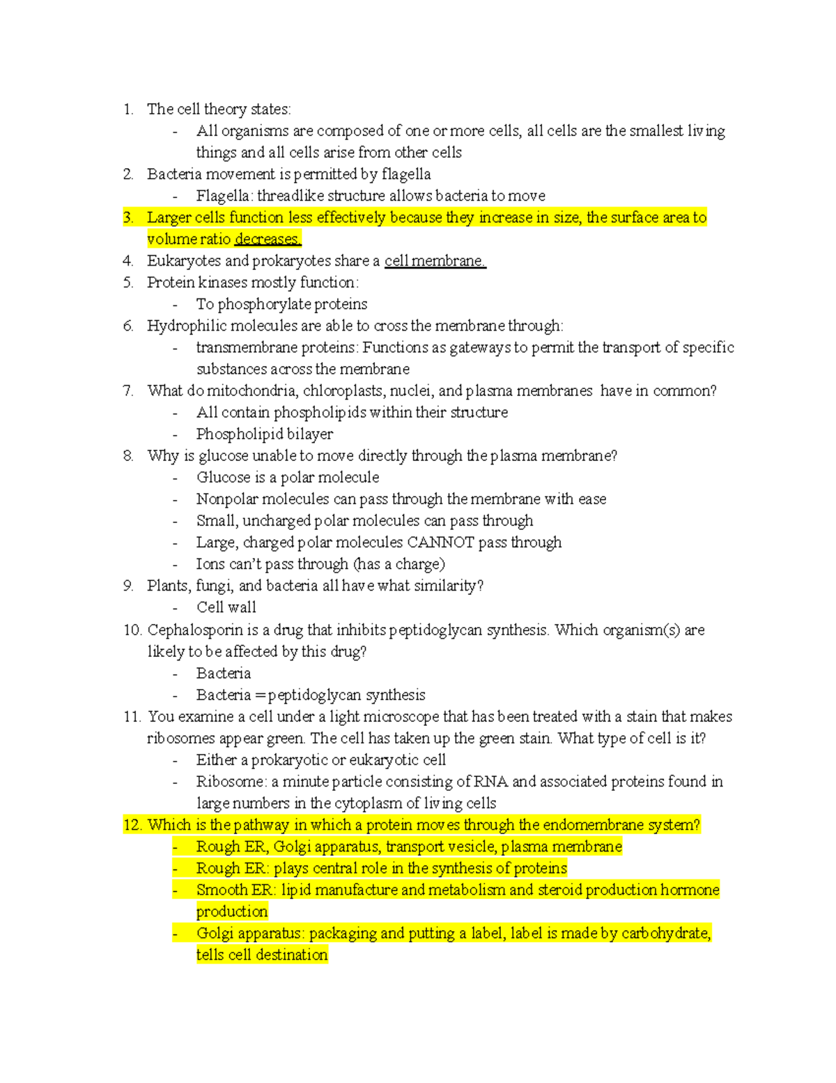 BIO 181 - UNIT 2 Study Guide - The cell theory states: All organisms ...