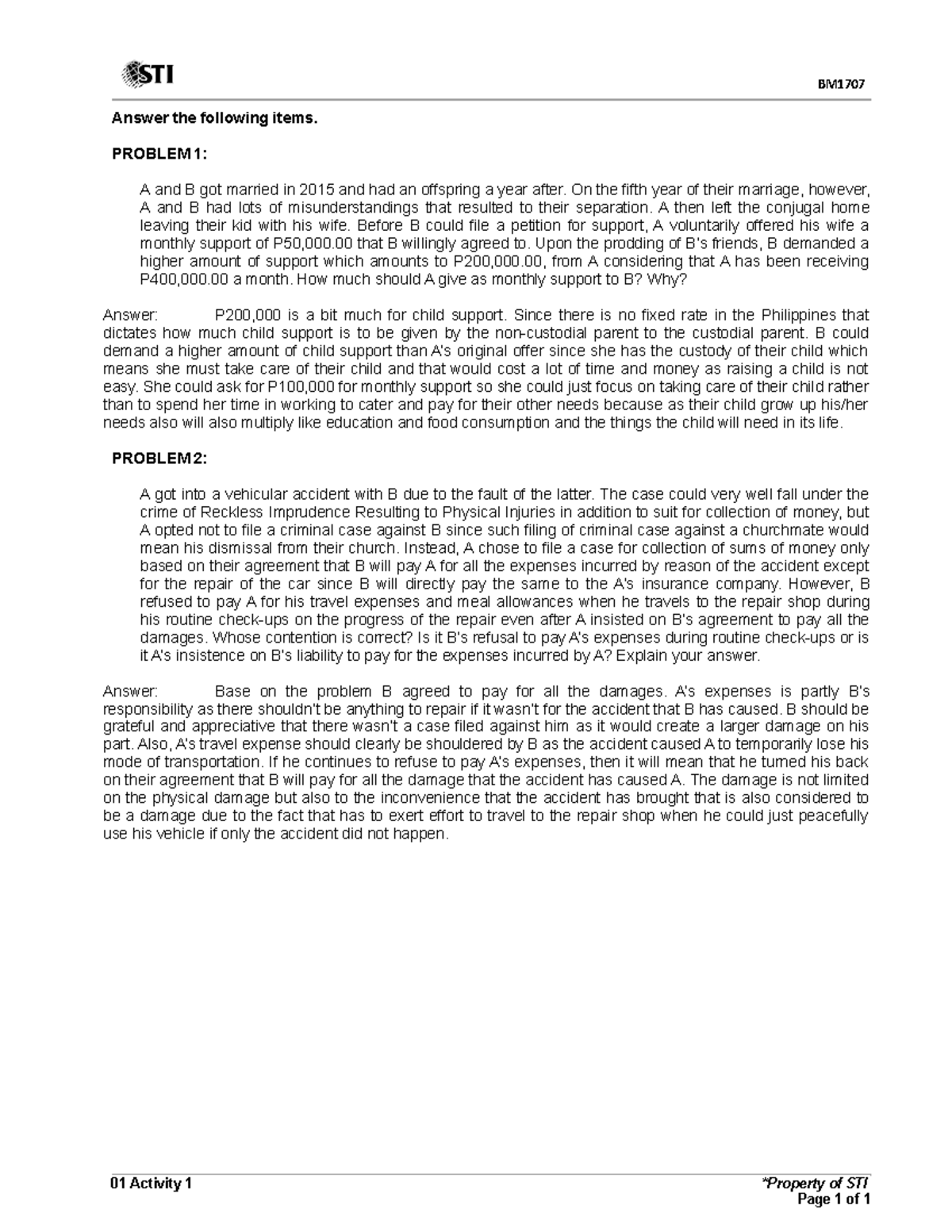 Fallarcuna,Elhieza 01Act1 LOO - Answer the following items. PROBLEM 1 ...