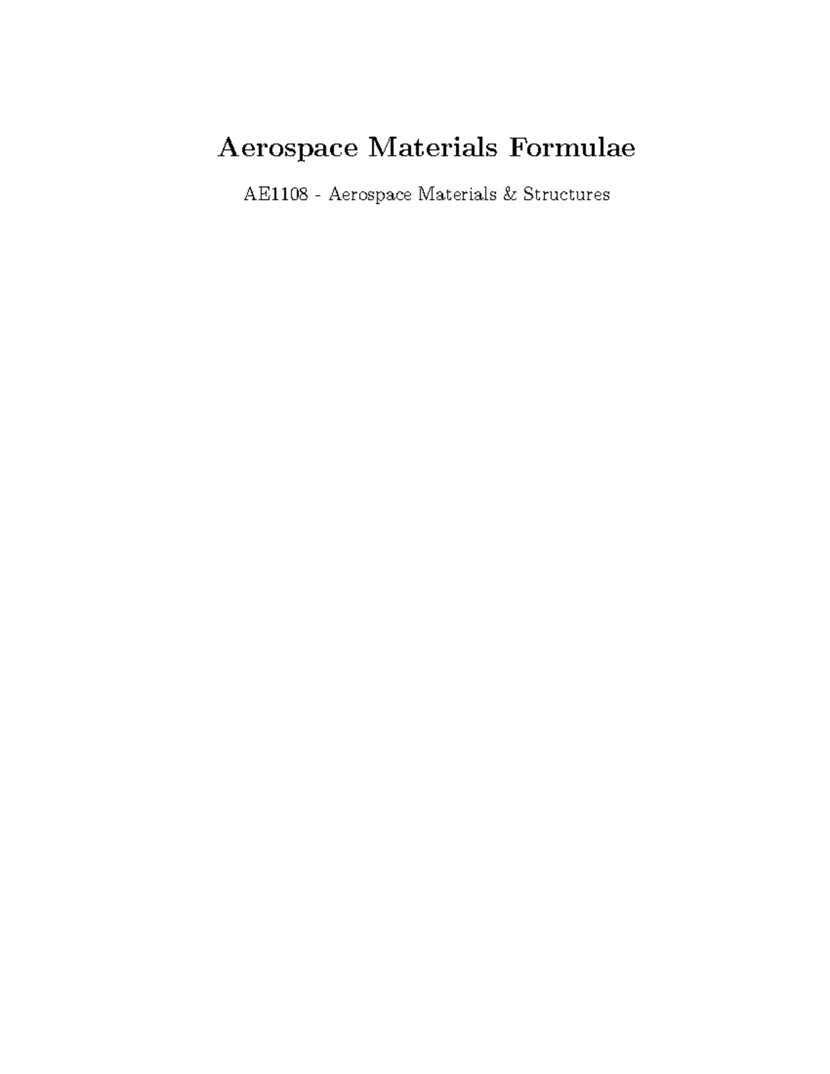 Formulas for Materials - Aerospace Materials Formulae AE1108 ...