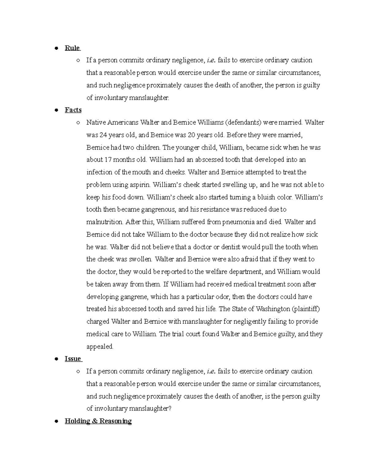 Criminal Law 2022- State v. Williams - Rule If a person commits ...