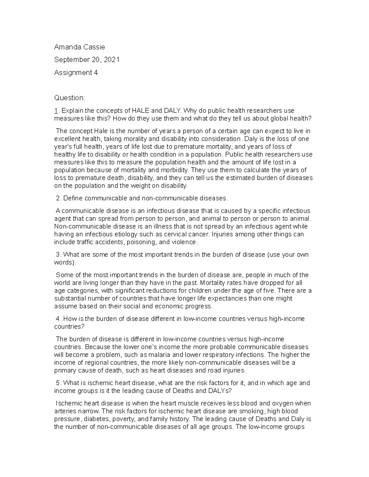 Document 20 - worksheet assignment 1 - Amanda Cassie September 20, 2021 Assignment 4 Question: 1 ...