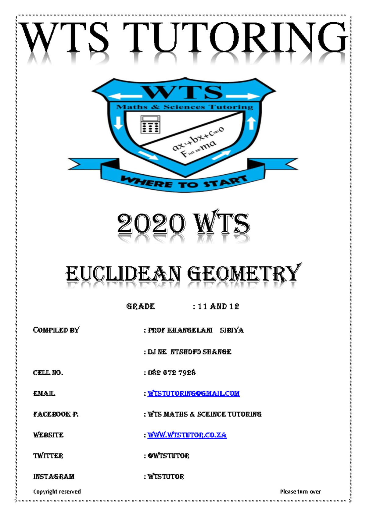 2020 WTS 12 Euclidean Geometry - 2020 WTS EUCLIDEAN GEOMETRY GRADE : 11 ...