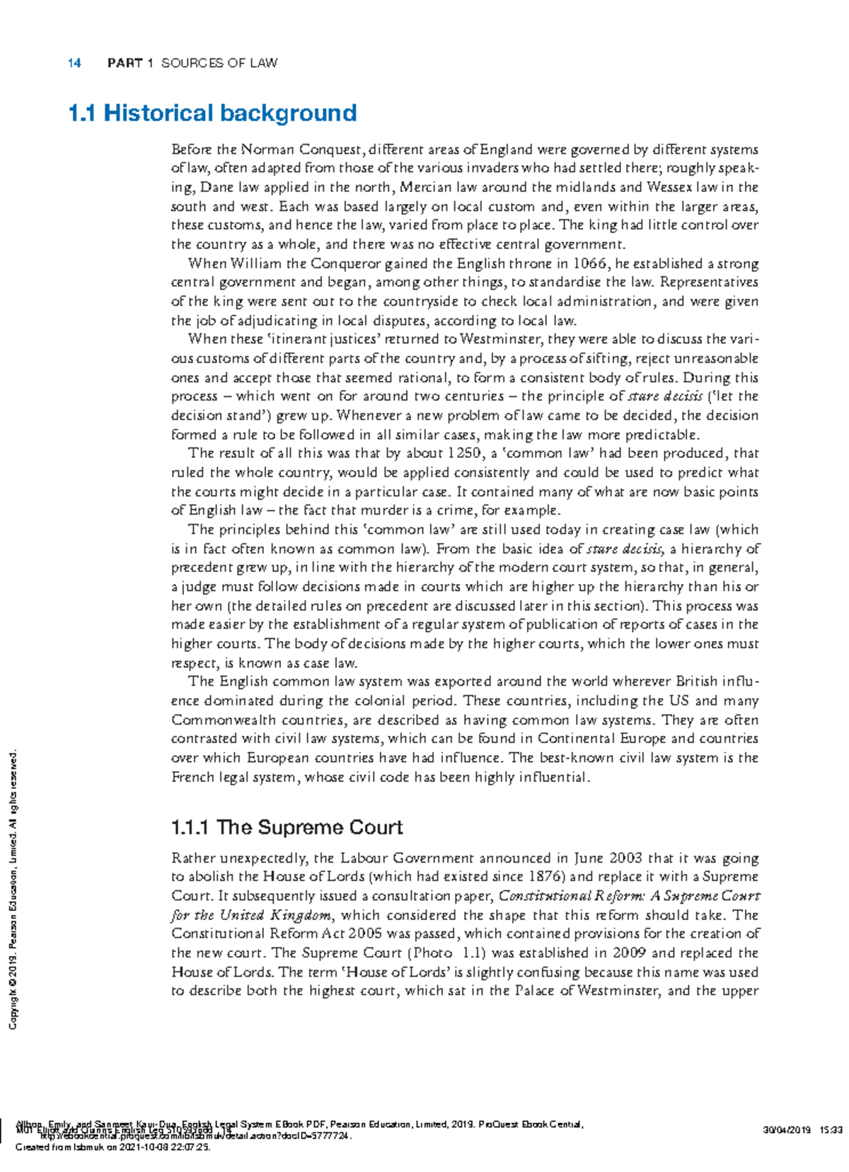 English Legal System EBook PDF - (Historical background ) - 14 PART 1 ...