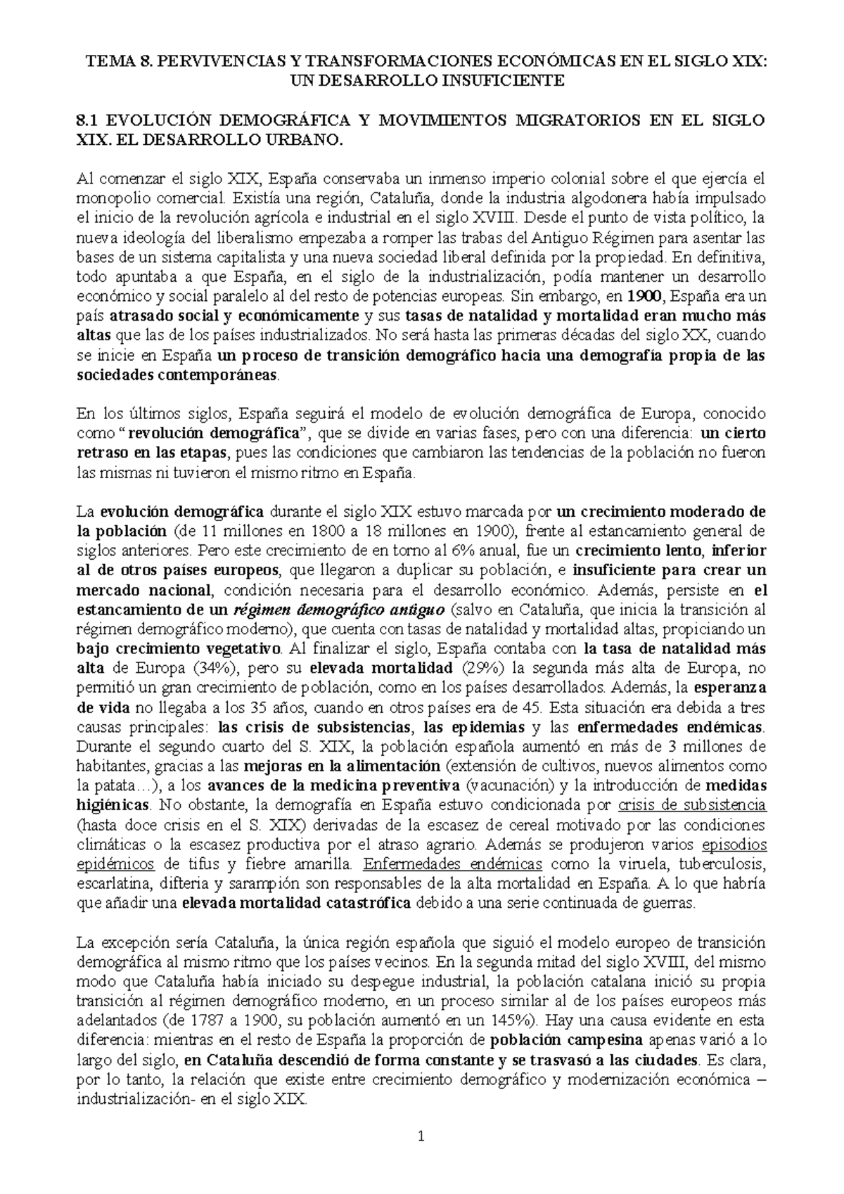 Tema 8 (EVAU 2018 ). Pervivencias y Transformaciones Economicas en el Siglo XIX - TEMA 8. - Studocu