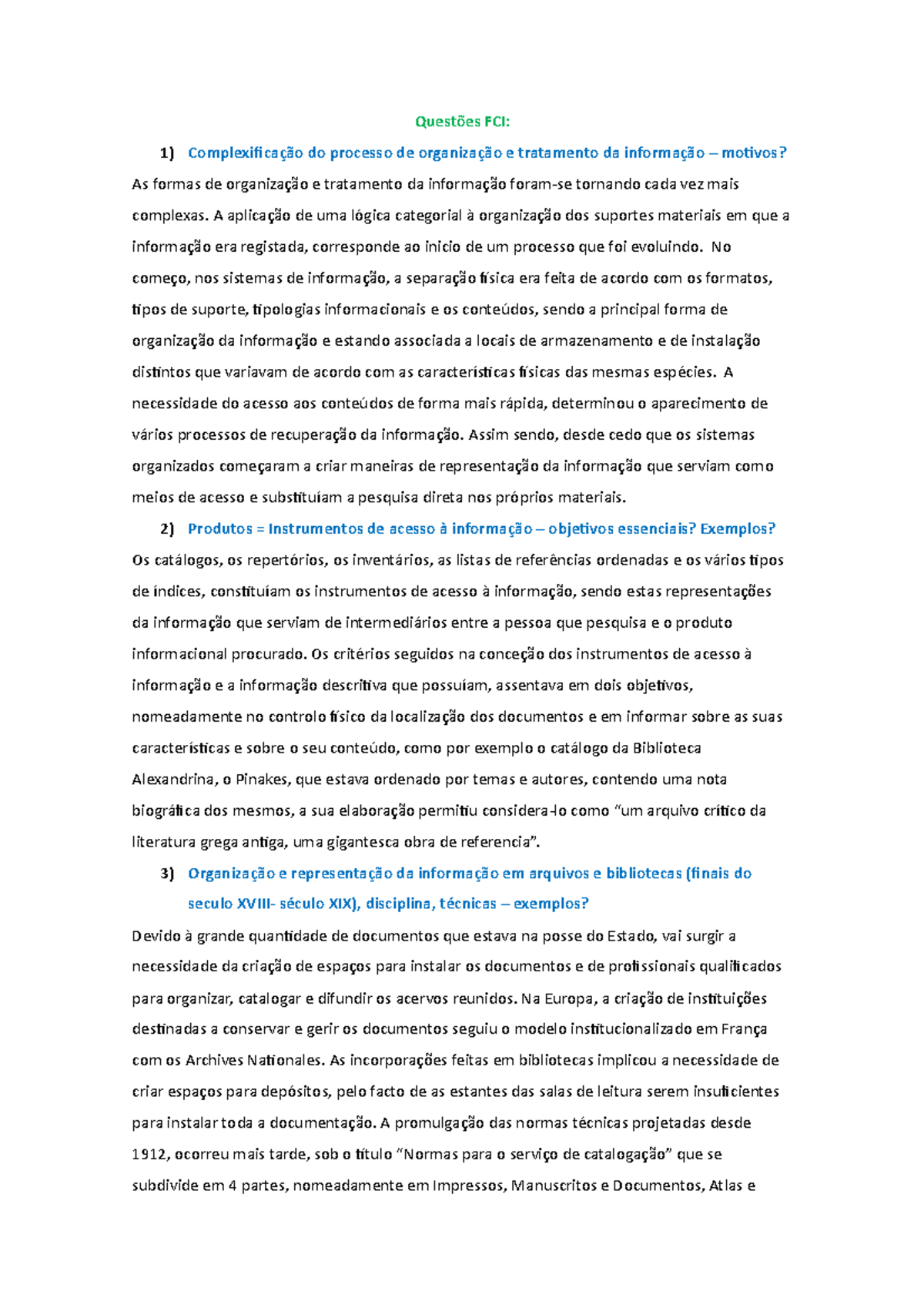 Questões FCI - FCI - Questões FCI: Complexificação do processo de ...
