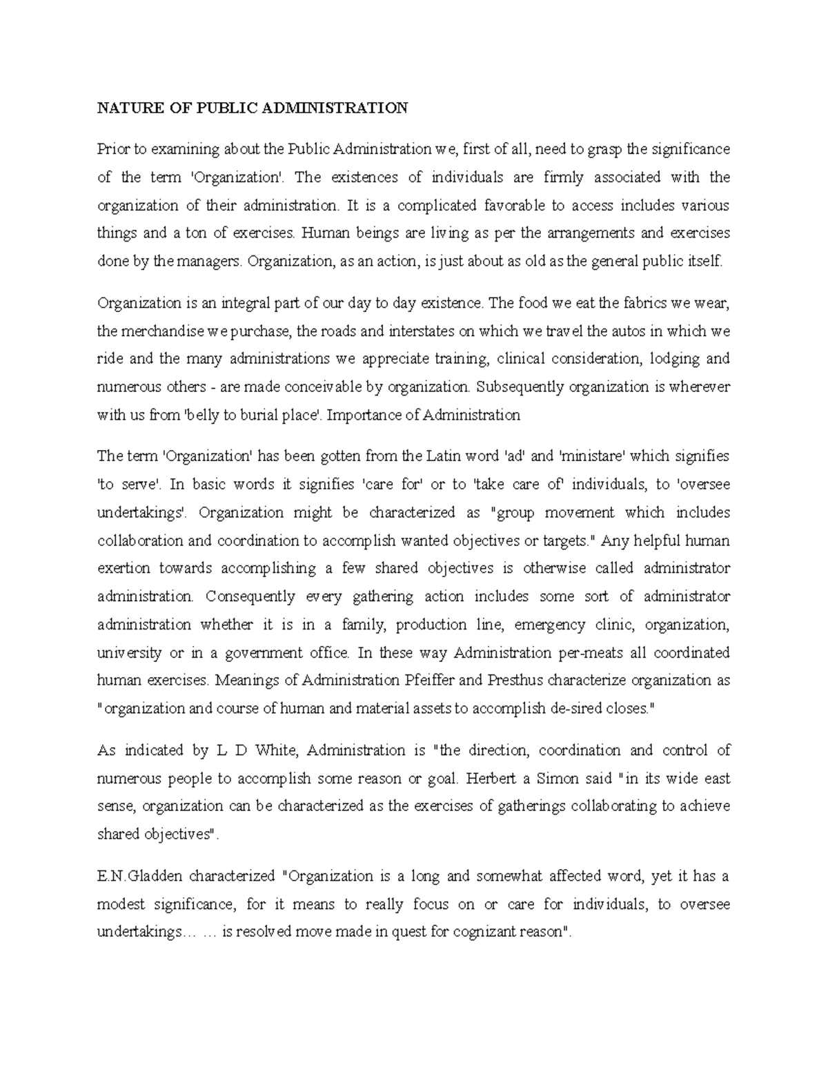 Nature of Public Administration - NATURE OF PUBLIC ADMINISTRATION Prior ...
