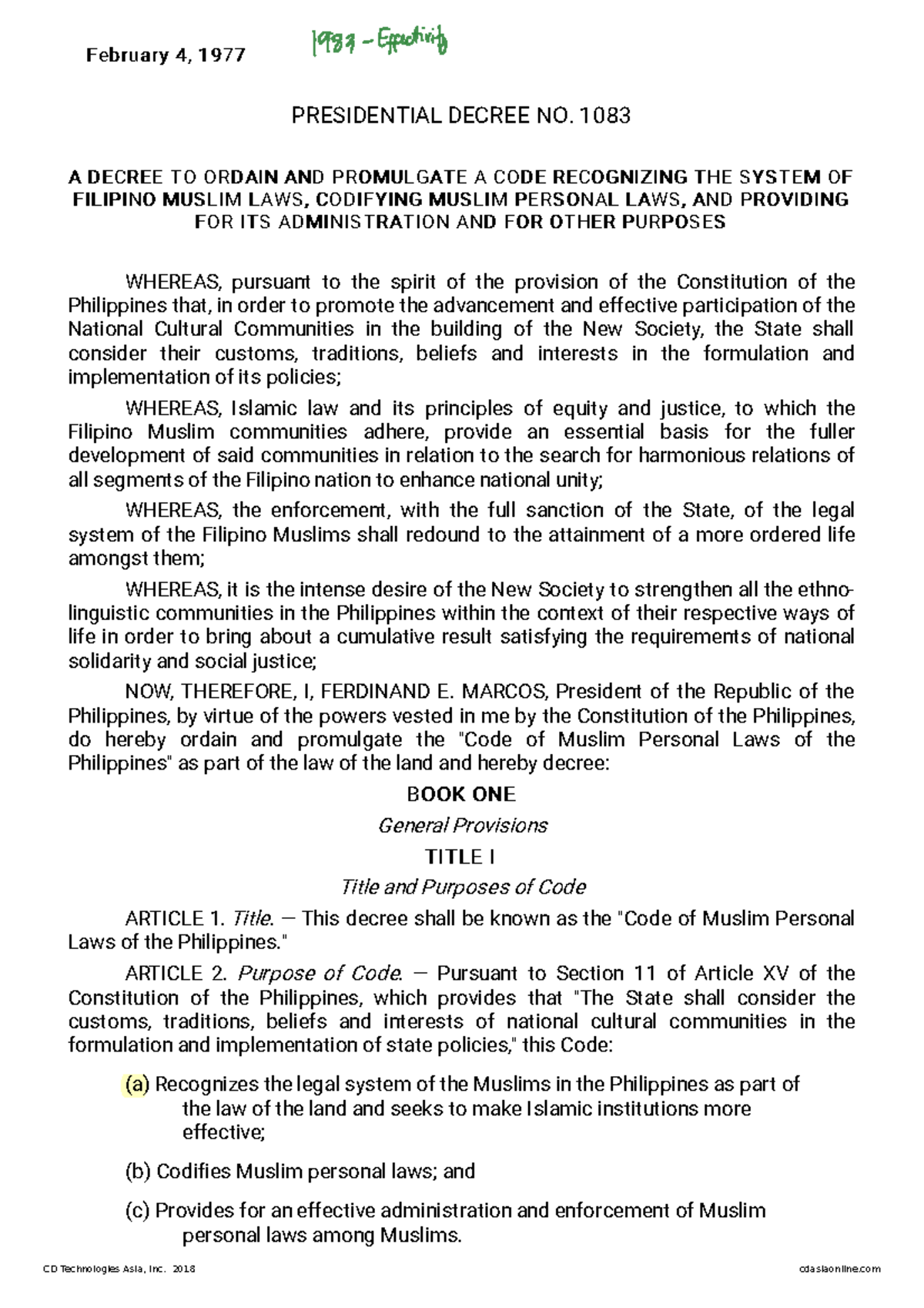 PD 1083 - PD 1083 of the Philippines - Warning: Popup annotation has a ...