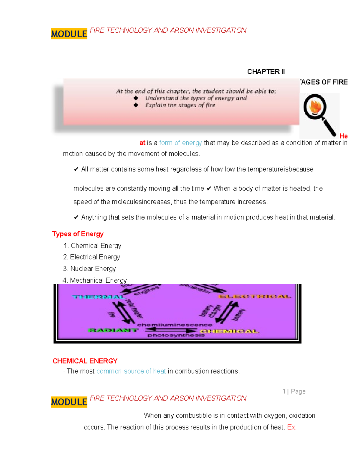 Chapter II Sources OF HEAT - MODULE FIRE TECHNOLOGY AND ARSON ...