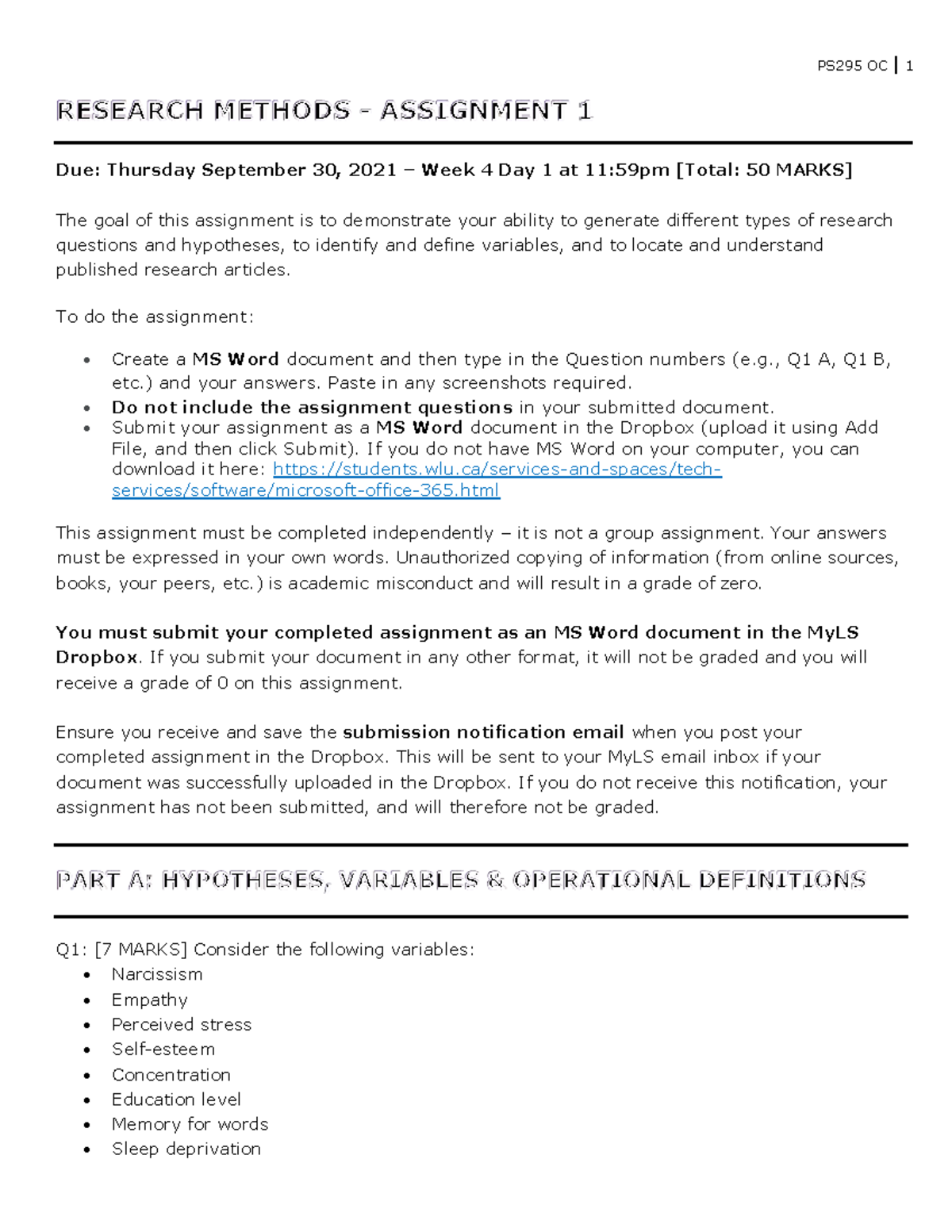 Assignment 1 F2021 Ps2234 - PSYCH238 - UWaterloo - Studocu