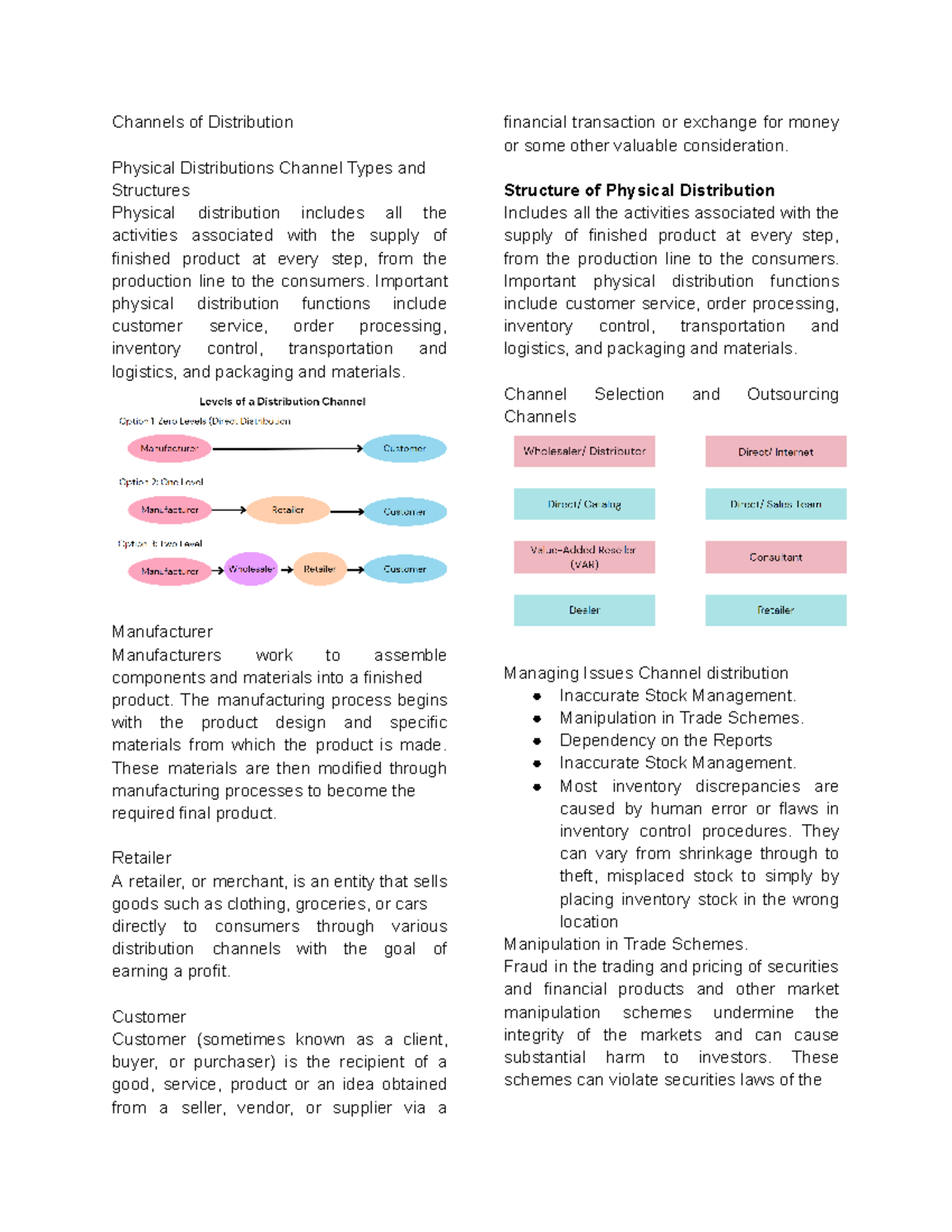 Distribution Management - Channels of Distribution Physical ...