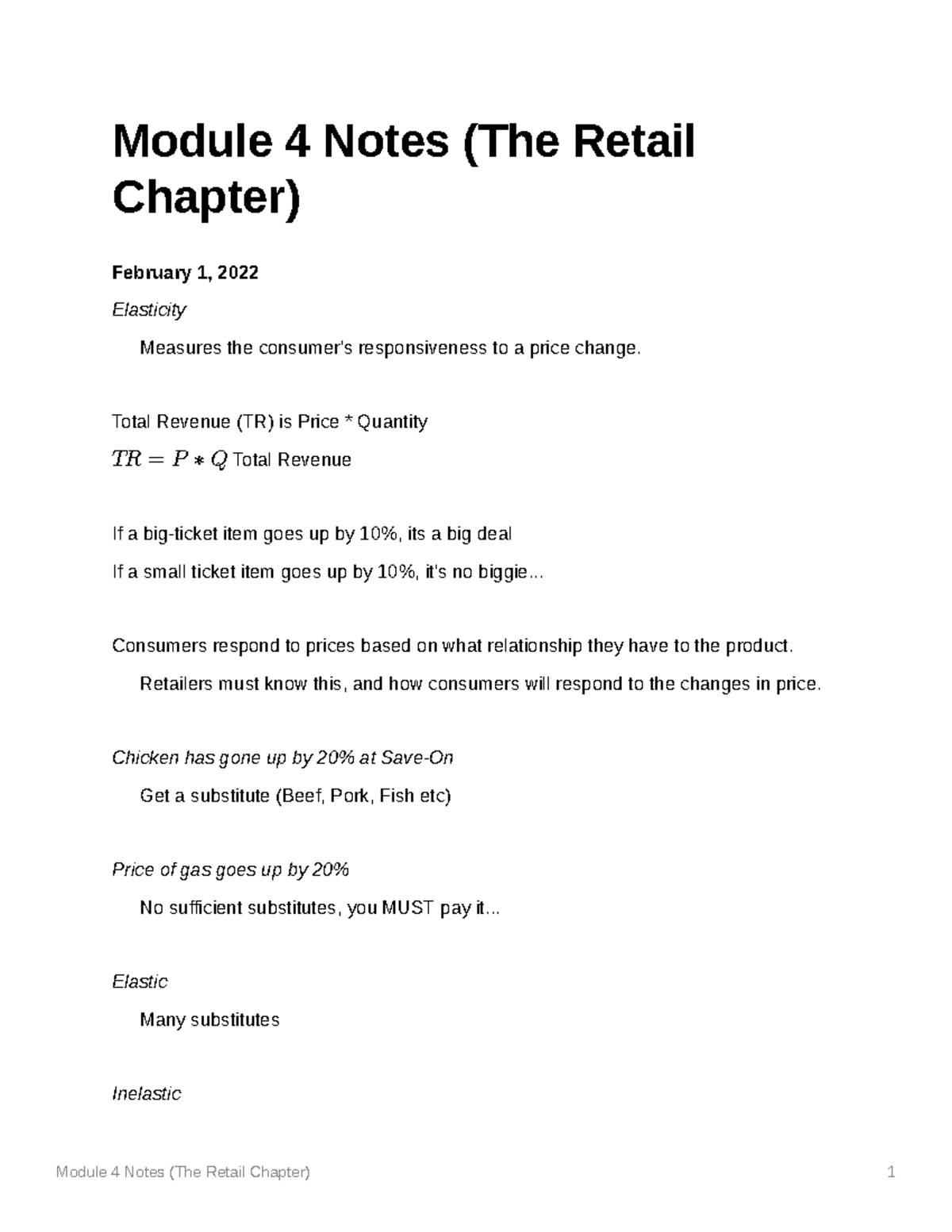 Module 4 Notes (The Retail Chapter) - Module 4 Notes (The Retail ...