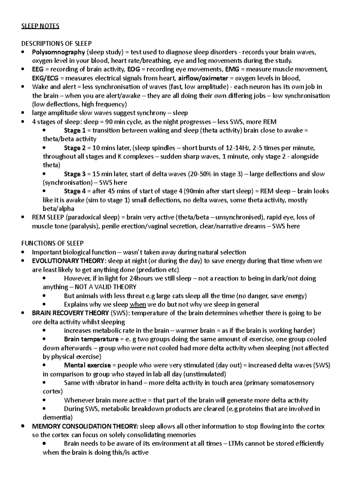 Sleep Notes - SLEEP NOTES DESCRIPTIONS OF SLEEP Polysomnography (sleep ...