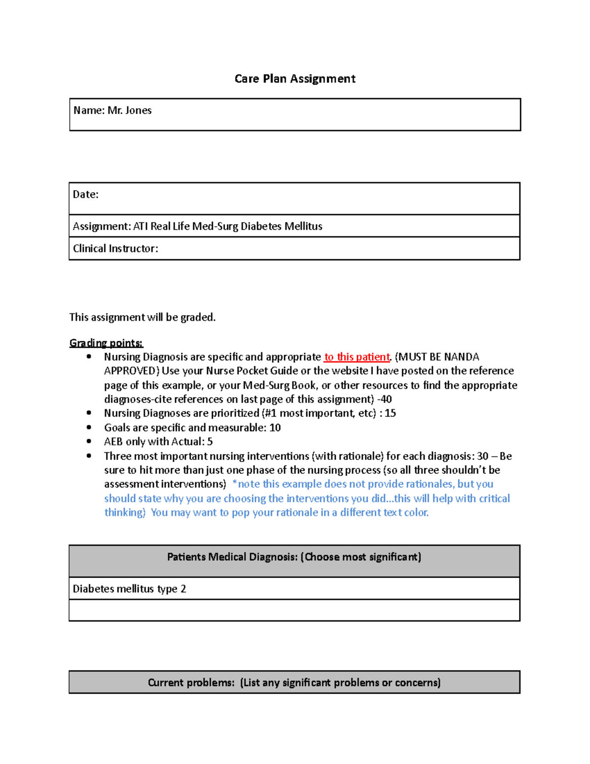 Care+Plan+Assignment - Care Plan Assignment Name: Mr. Jones Date ...