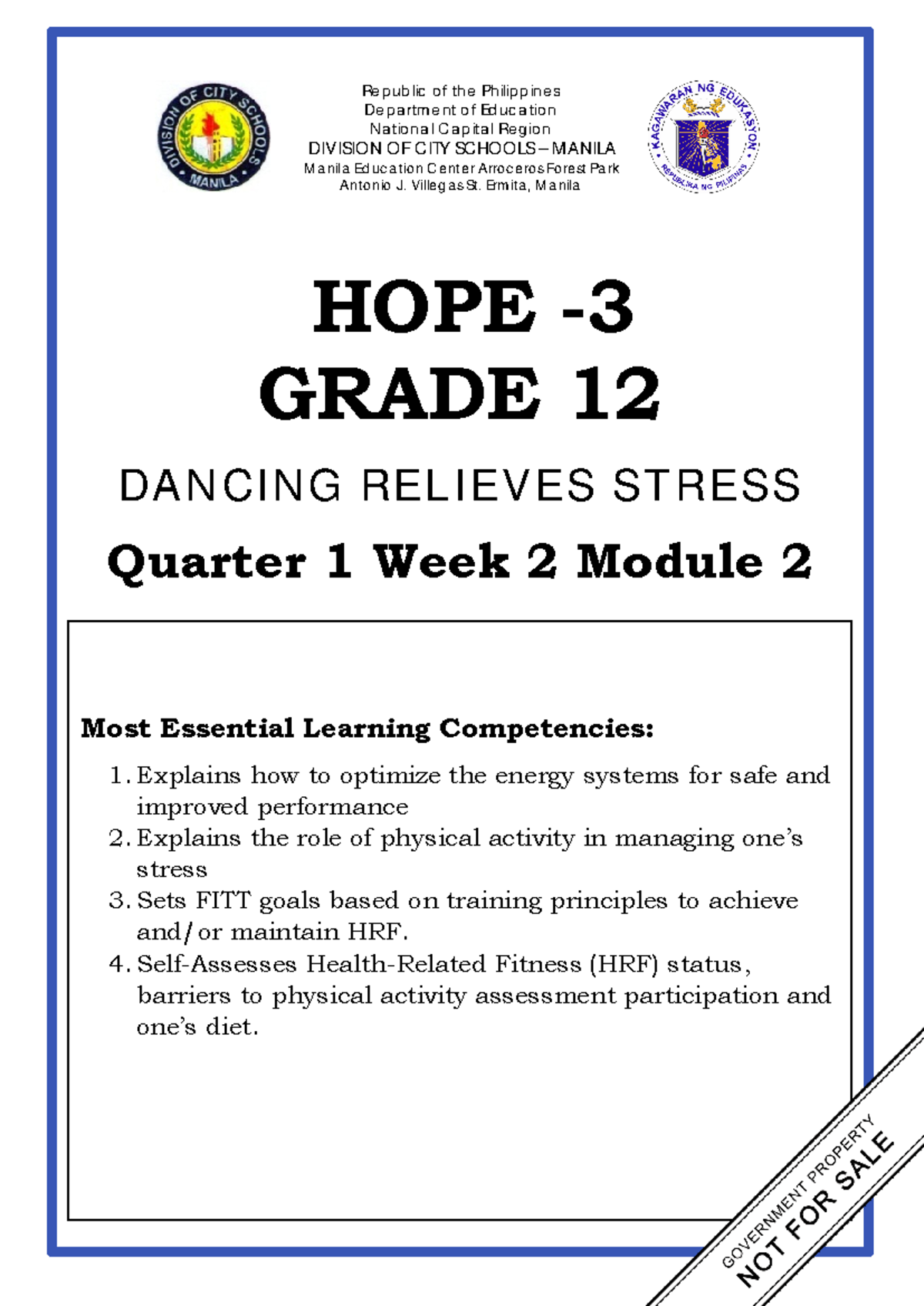 HOPE-3 Q1 W2 Mod2-1 - Its a module - Republic of the Philippines ...