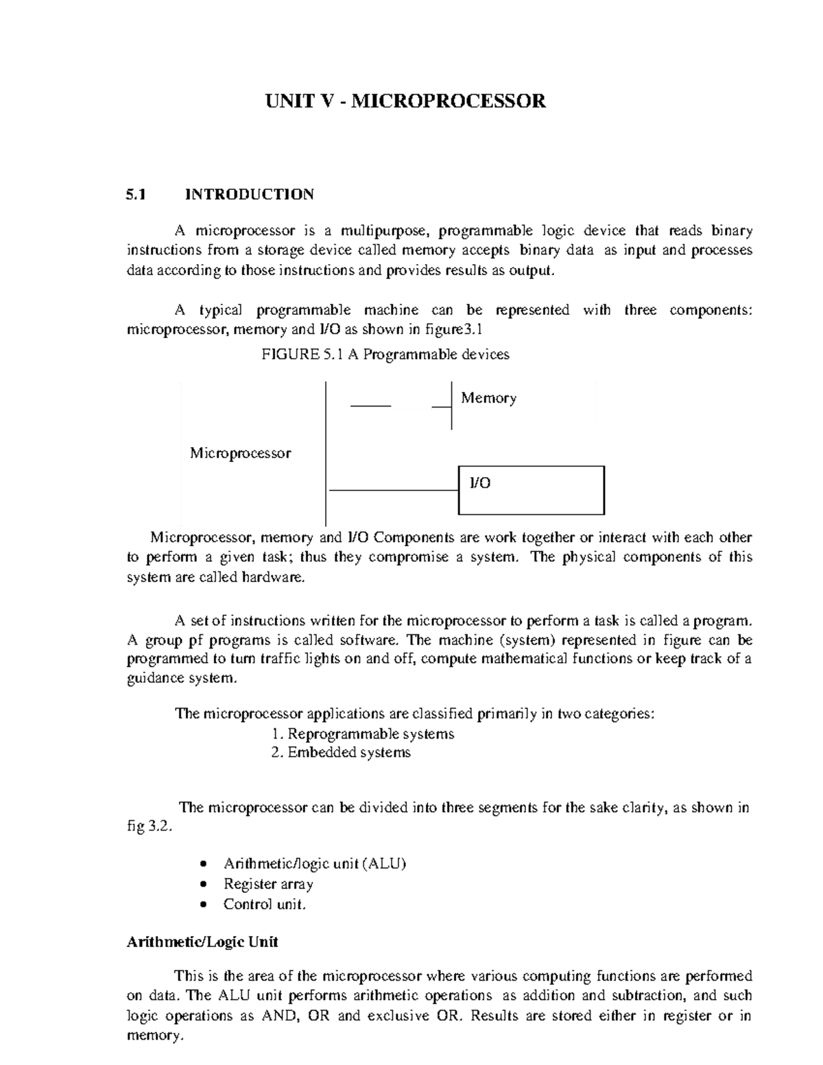 DFA Unit 5 Microprocessor - Memory Microprocessor I/O UNIT V - MICROPROCESSOR 5 INTRODUCTION A ...