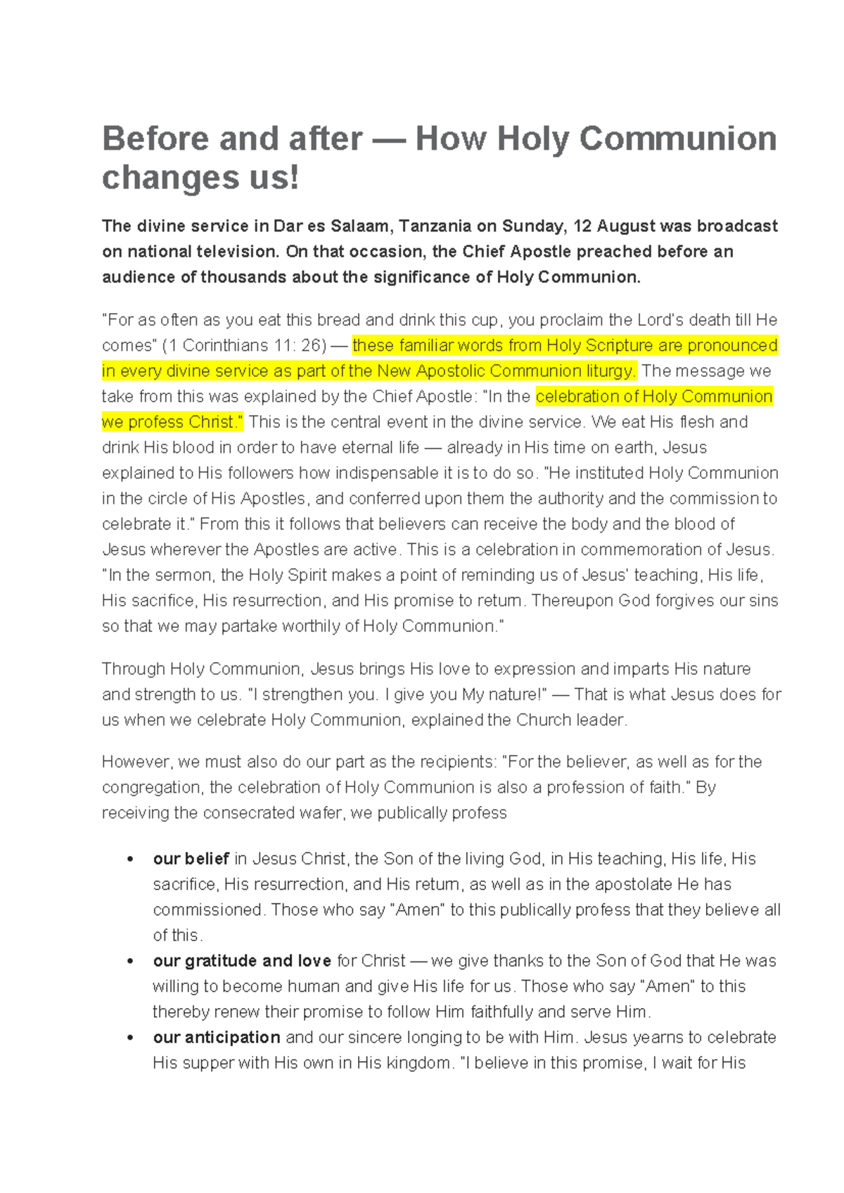 Before and After How Holy Communion chnages us - Before and after — How ...