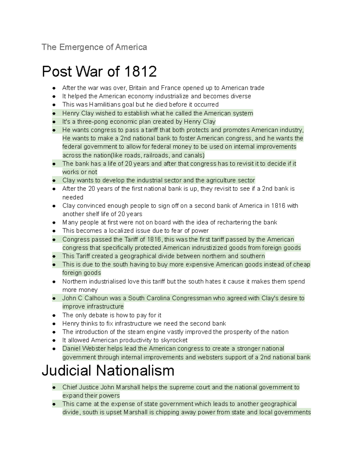 History notes 3 - unit 3 - The Emergence of America Post War of 1812 ...