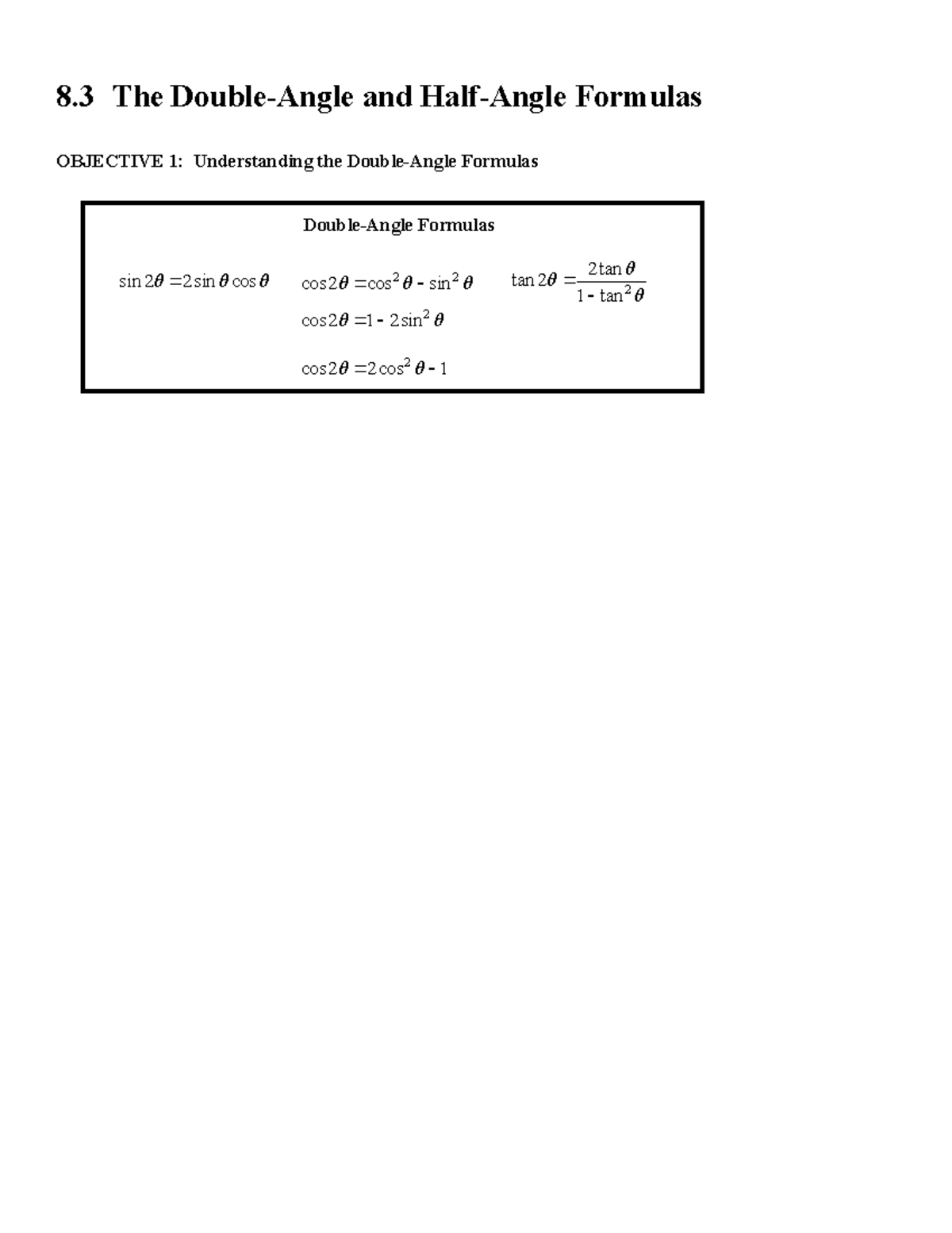 Sec 8 - Lecture notes 8 - 8 The Double-Angle and Half-Angle Formulas ...