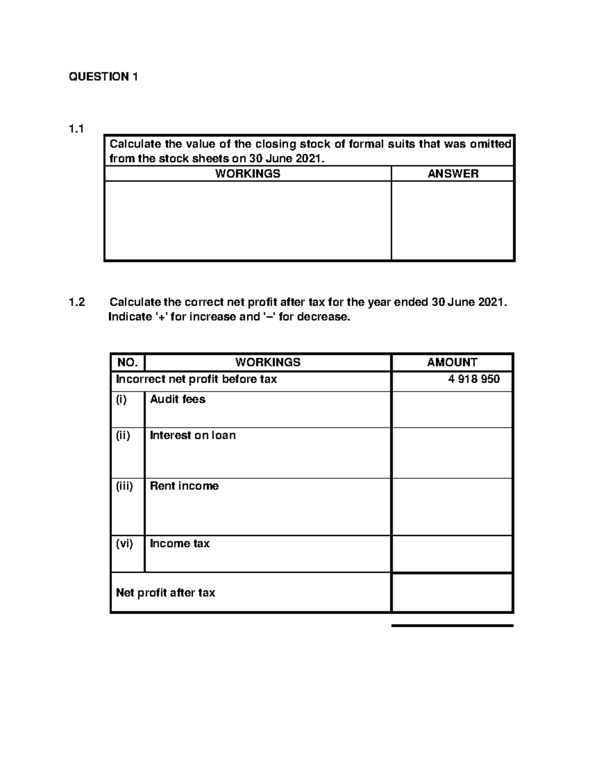 Revision Activity 1 Grade 12 Balance Sheet AB 081220 - QUESTION 1 1. 1 ...