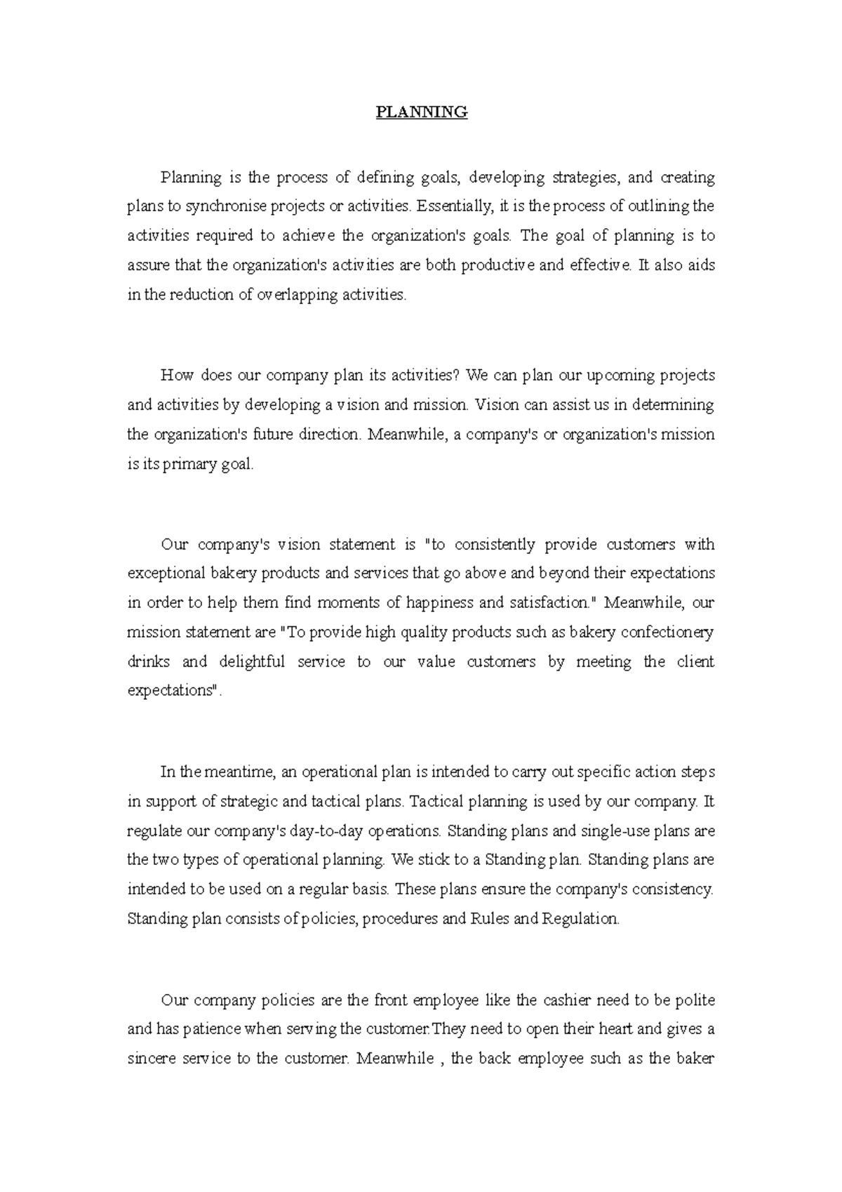 Report MGT162 - abc - PLANNING Planning is the process of defining ...