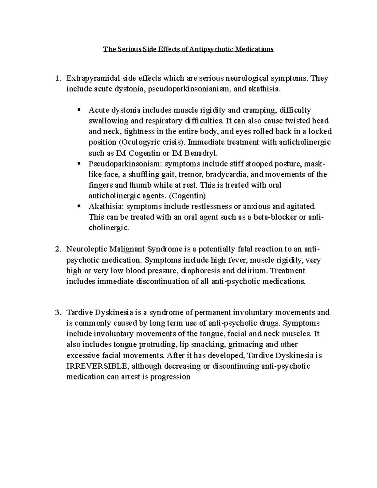 Antipsychotic Side Effects Handout - The Serious Side Effects of ...