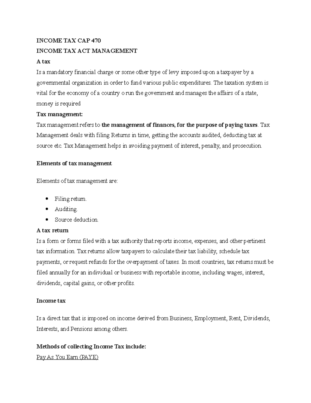 Income TAX CAP 470 - TAXATION - INCOME TAX CAP 470 INCOME TAX ACT ...