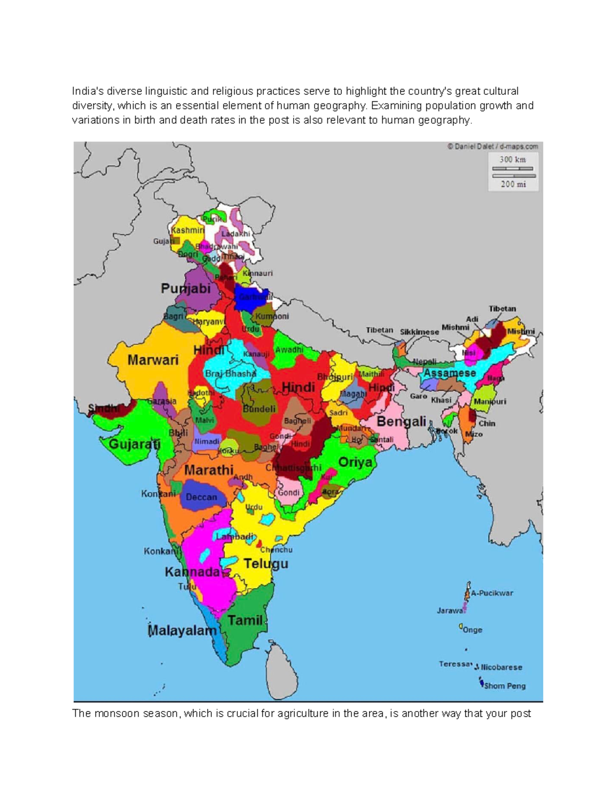 Geo 200 module 5 discussion post - India's diverse linguistic and ...