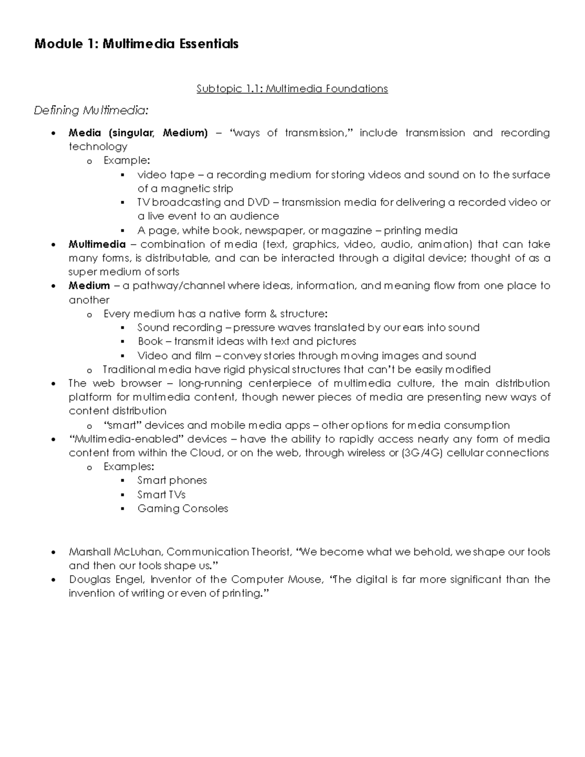 Module 1 to 4 reviewer - aswdwawda - Module 1: Multimedia Essentials Subtopic 1: Multimedia ...